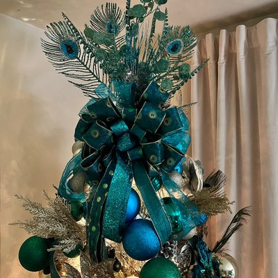 Peacock Christmas Tree Topper, Green, Ribbon Tree Topper, Peacock ...
