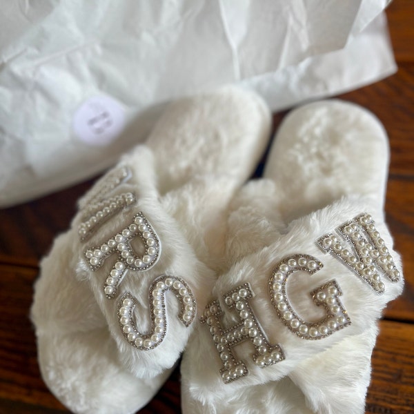 Personalised Fluffy Initial Slipper | Custom Cross Slippers | Bridal ...