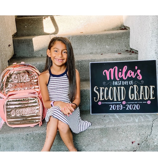 Pink and Gold First Day of School Sign, Printable Back to School Sign ...