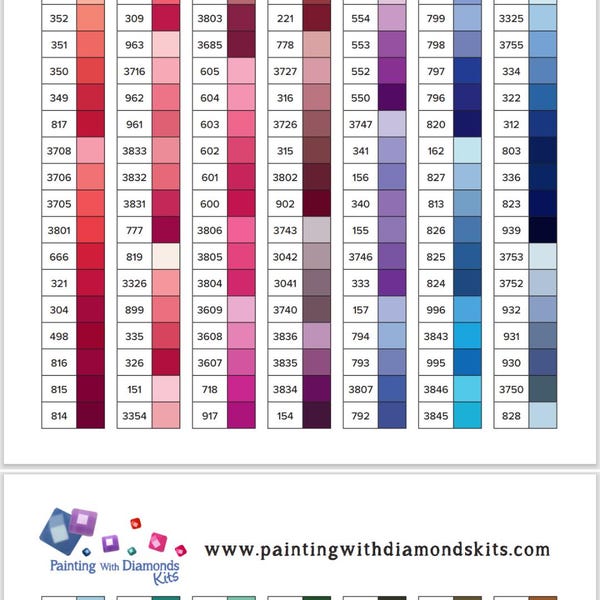 PRINTABLE PDF Diamond Dotz to DMC Colors Conversion Charts Diamond ...