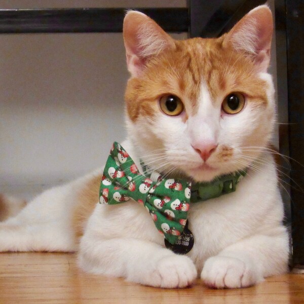 Christmas Cat Bow Tie, Holiday Bow Tie for Cats, Snowman Bow or Collar ...