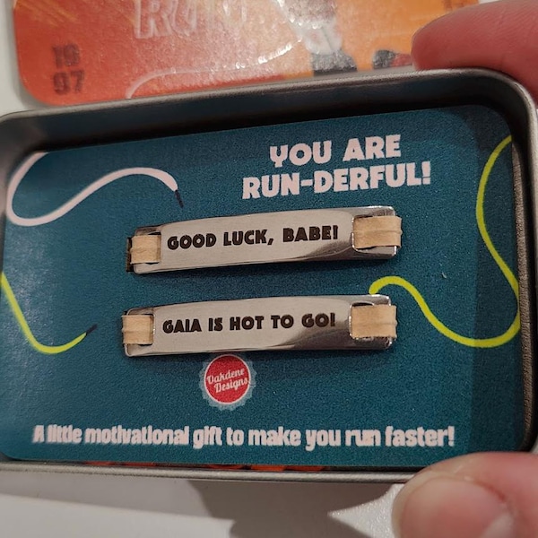 Personalised Running Gift Set in a Tin, Custom Shoe Tags & Marathon Bib ...