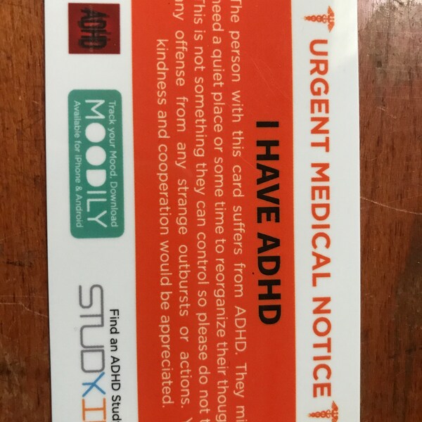 ADHD Card, ADHD Emergency Card, ADHD Medical Card, Attention Deficit ...