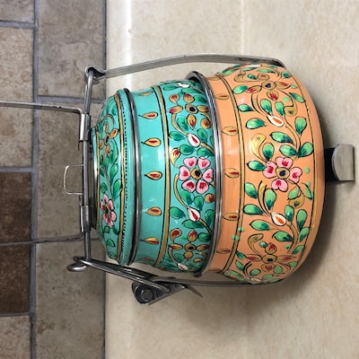 Two Tier Tiffin Box / Hand Painted Indian Style Tiffins / Decorative ...