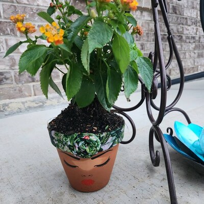 Terracotta Face Planter Pots With Headwrap Pot Head Gift - Etsy