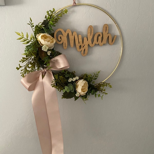 Nursery Wreath With Name - Baby Shower Gift - Baby Shower Wreath With ...