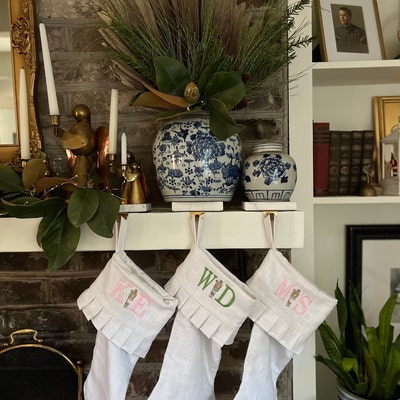 White Linen Christmas Stocking Ruffle Top - Etsy