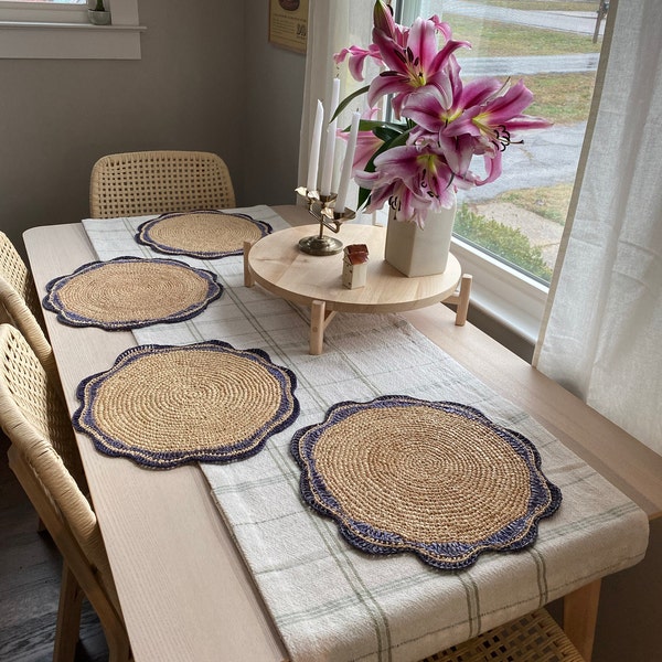 Raffia Round Table Placemats, Colorful Dining Table Decor, Handmade ...