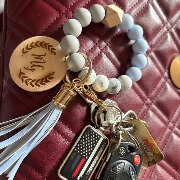 Custom Silicone Beaded Wristlet Keychain, Personalized Engraved Key ...