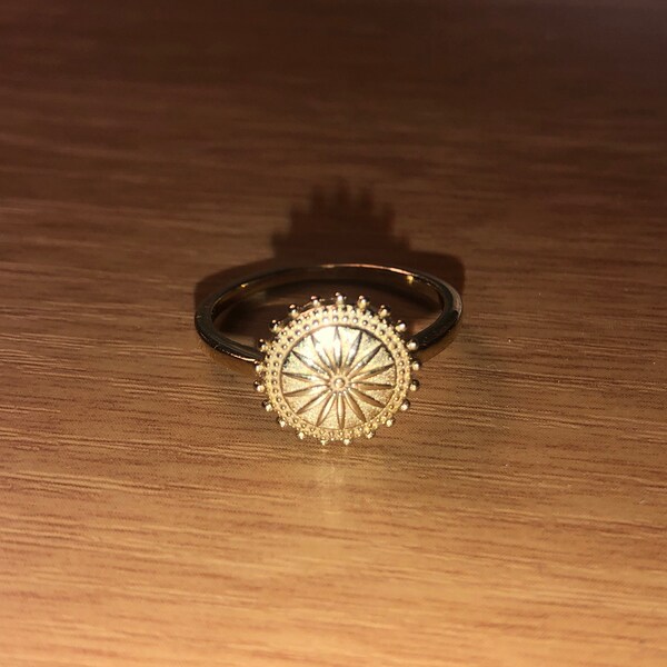 Gold Sun Shape Ring, Beautiful Sun Rays Polished Silver Ring, Cute ...