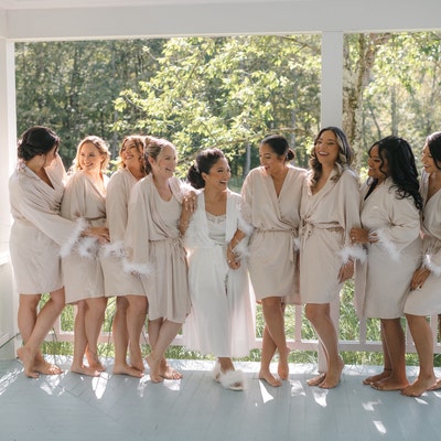 Bride Custom Satin Robe With Feather, Bachelorette Party Robes for ...