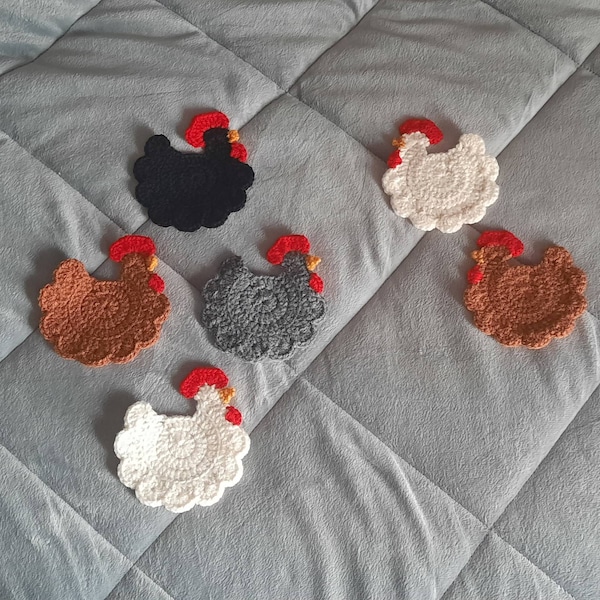 Crochet Chicken Coasters, Handmade Chicken Coasters, Crochet Coasters ...