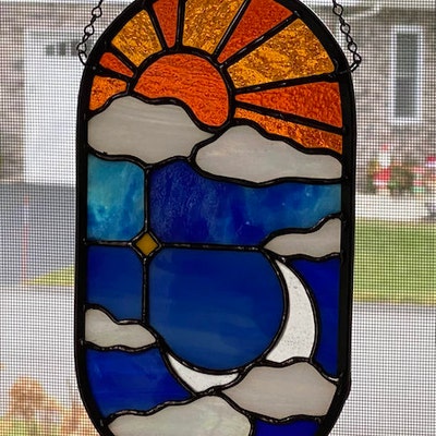 Moon Lotus Flower Stained Glass Pattern Stained Glass - Etsy