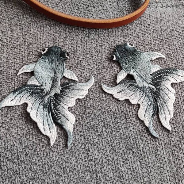One Pair of Grey Colour Fish Sew on Embroidered Patch Appliqués Badge ...