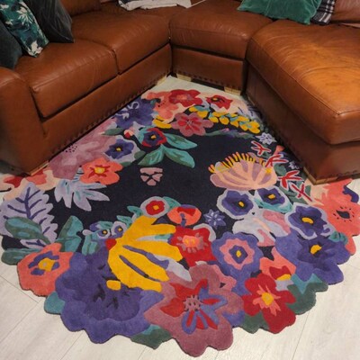 Paint Splatter Purple & Multi, Irregular Shaped Hand-tufted Wool ...