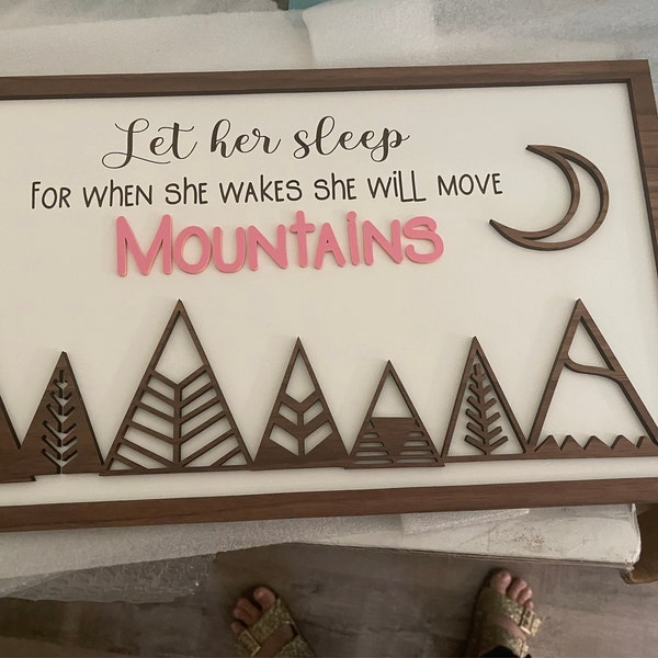 Walnut Wood Sign for Kids: Boho Mountain Nursery Decor Let Him Sleep ...