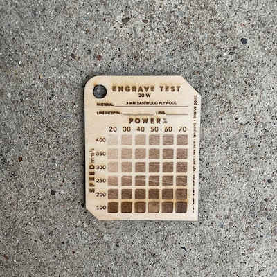 Laser Cutting & Engraving Test Cards, Versions for 5w, 10w, 20w, 40w ...