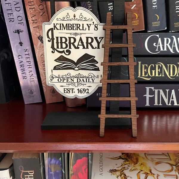 Personalized Library Sign, Mini Wooden Signpost With Ladder Library ...