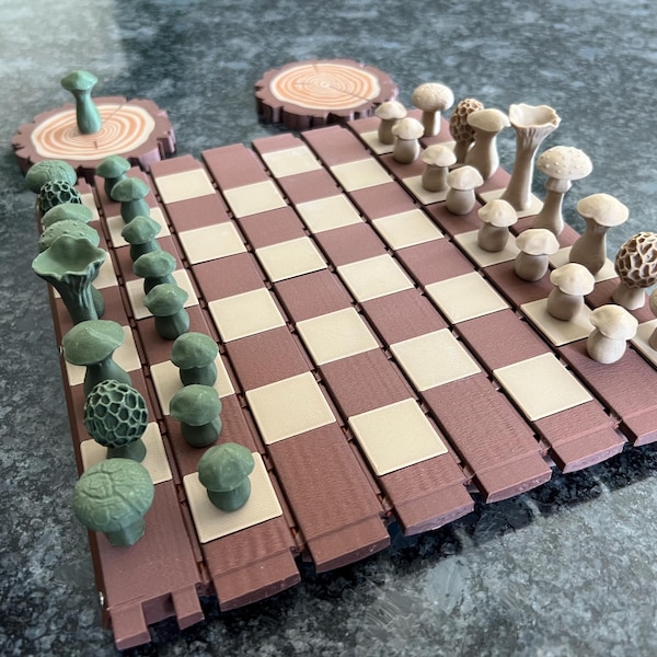 Forest Chess Set - Log and Mushroom Chess Board. Portable Chess Roll up ...