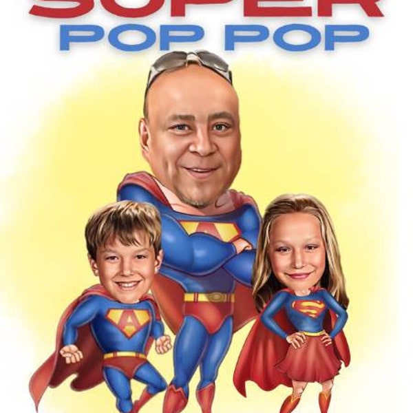 Custom Super Dad and Daughter Cartoon Portrait, Super Dad Portrait, Dad ...