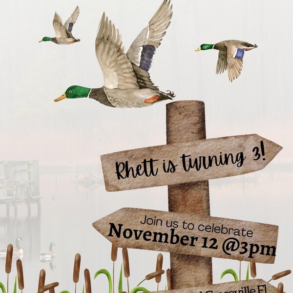 Duck Birthday Invitation, Duck Hunting Birthday Invitation, Digital and ...
