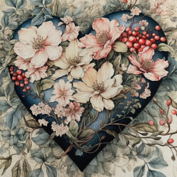 Floral Heart Fabric Panel: Sewing & Quilting Block - Etsy