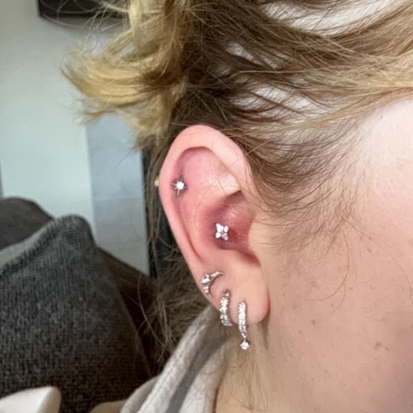 ASTM F136 Pear Star Titanium Conch Earring, Conch Labret, Internally ...