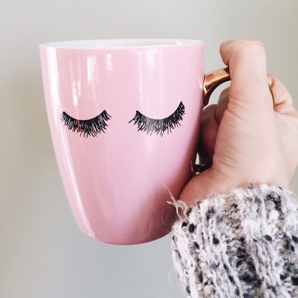 Eyelash Mug Pink and Gold Eyelashes Coffee Mug Makeup and Lashes Mug Lash Mug Makeup Gift Best ...