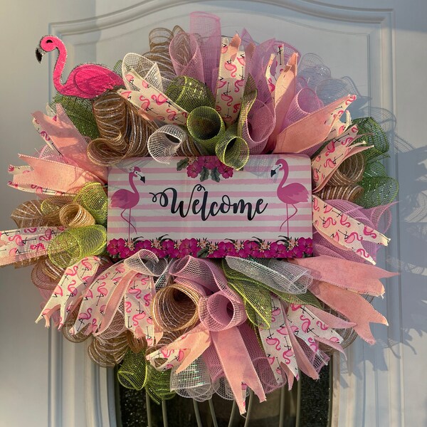 Flamingo Welcome_wreath Sign - Etsy