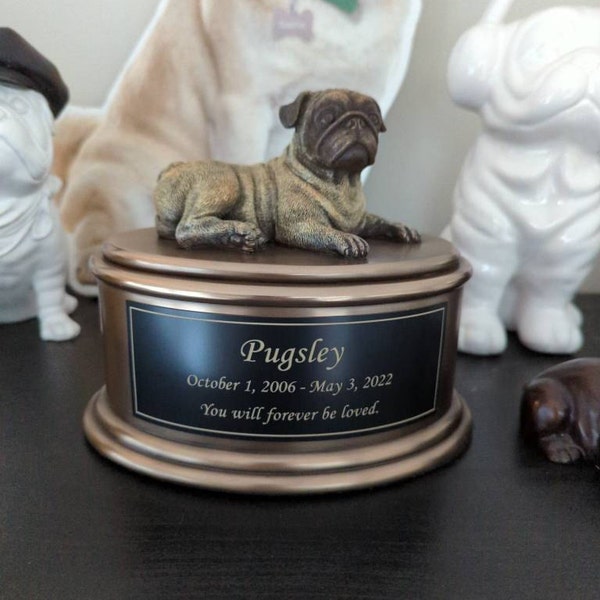 Pug Custom Engraved Figurine Cremation Urn, Urn for Pug, Dog Memorial ...