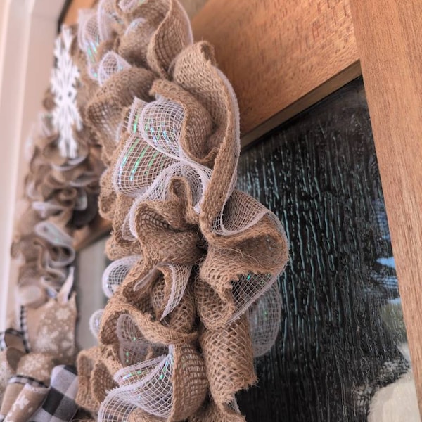 Blue Winter Burlap Wreath for Front Door, Snowflake Wreath, Snowflake ...