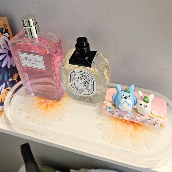 Colorful Blooms on Gray Resin Round Coaster, Set of 2, Drink Coaster ...