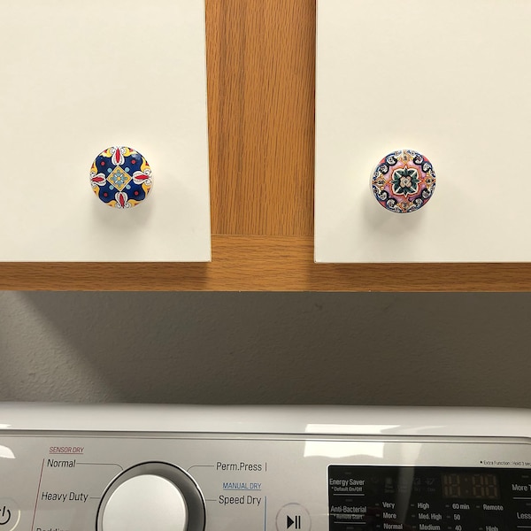 Talavera Spanish Dark Blue Wood Drawer Knob, Mandala Mexican Floral ...