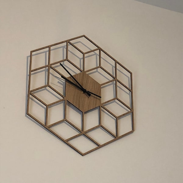 Cube Inspired Wooden Wall Clock, Silent Non Ticking Wood Clock ...