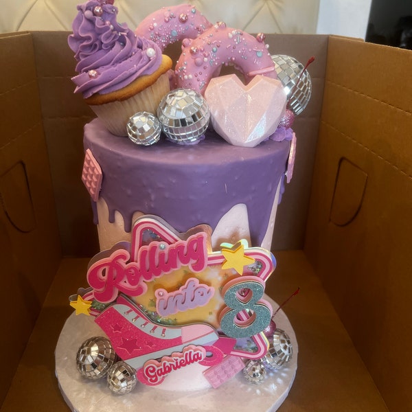 Roller Skating Cake Topper, Rolling Into Cake Topper, Groovy Roll Cake ...