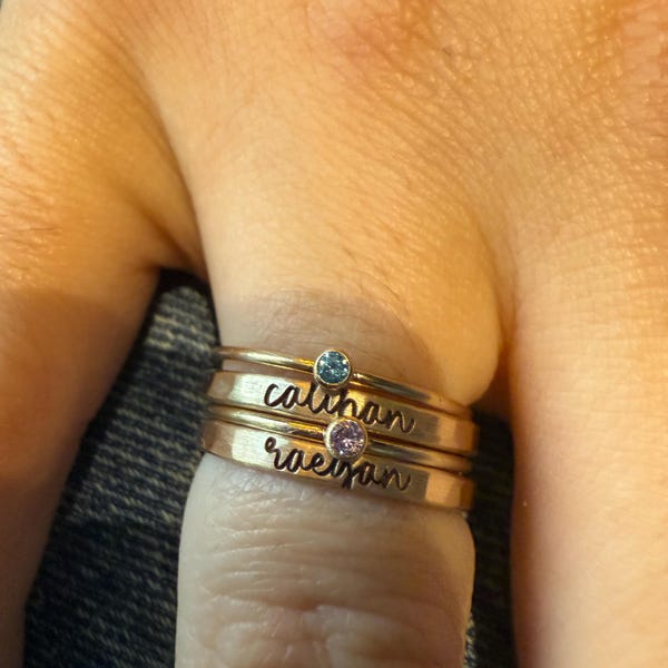 Ring Set Gift for Mom | Stackable Rings | Personalized Name Rings | 14k Gold Filled Name Ring ...