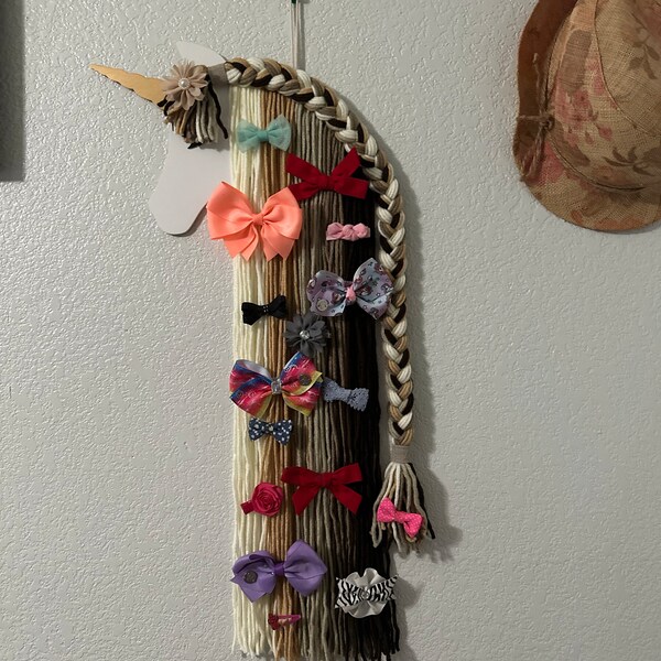 Unicorn Hair Clip Hanger, Boho Hair Accessories Organizer, Macrame Bow ...