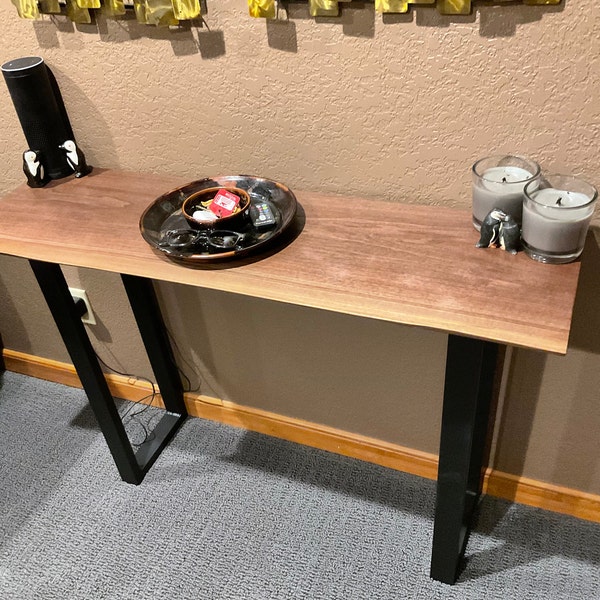 Live Edge Walnut Console Table, Modern Walnut Sofa Table, Mid Century ...