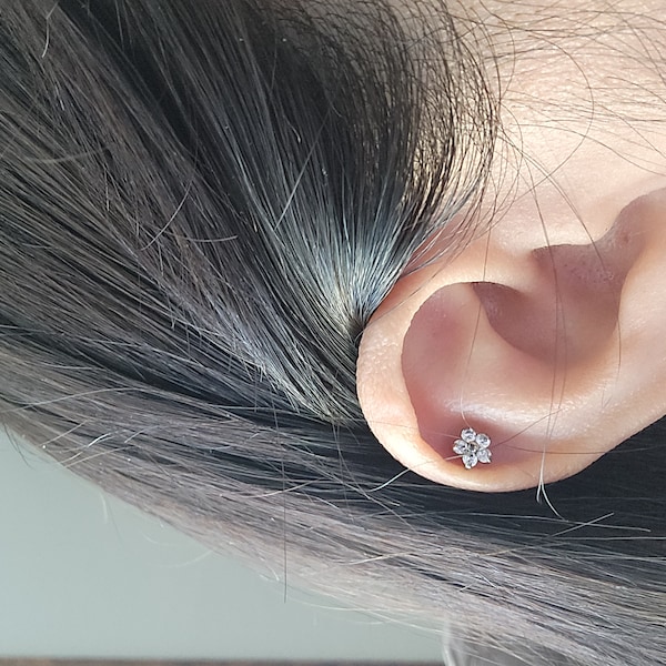 Implant Grade Titanium Metal Flower Earrings With Zircon Crystals, 100% ...