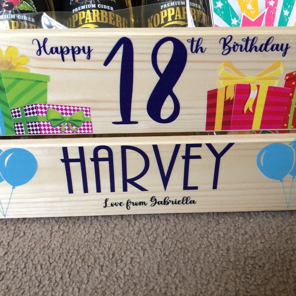 Personalised Birthday Crate, 18th 21st Age Birthday Gift Box, Snack ...
