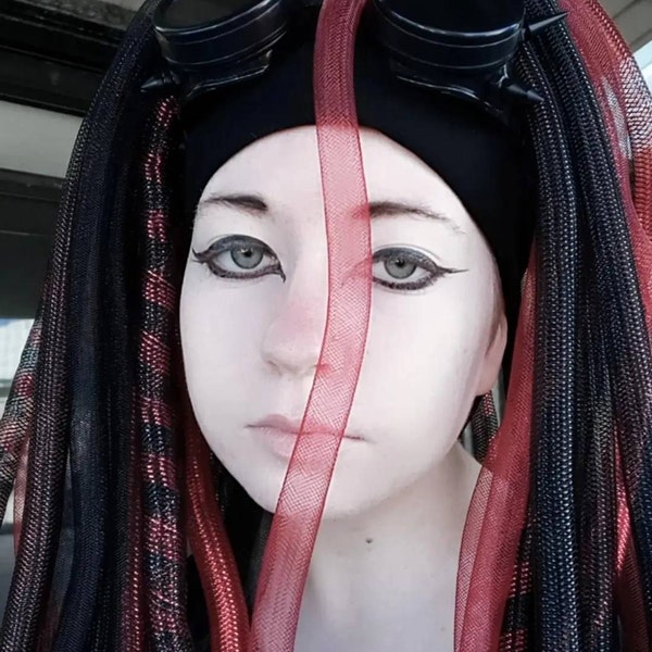 Red & Black Cyberlox Hair Falls Wig Cybergoth Gothic Rave Cyberpunk ...