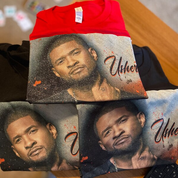 Usher Glitter Tee red Design - Etsy