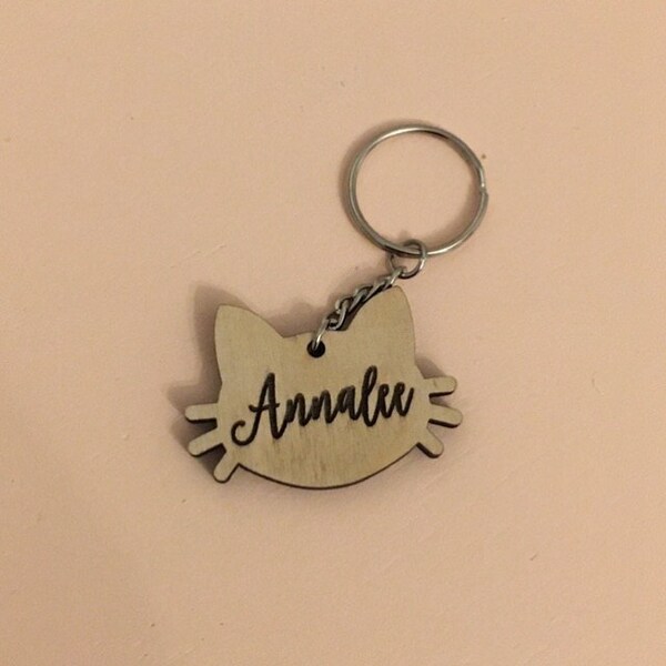Personalized Cat Keychain, Custom Keychain, Engraved Wood Keychain ...
