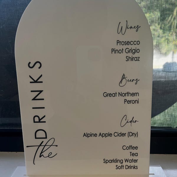 Acrylic Bar Menu Sign Black Acrylic Arched Bar Menu Modern Event Drinks ...