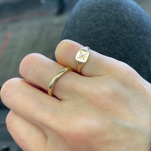Solid Gold Square Signet Ring, 14k Gold Engraved Pinky Ring for Men Women, Personalized Initial ...