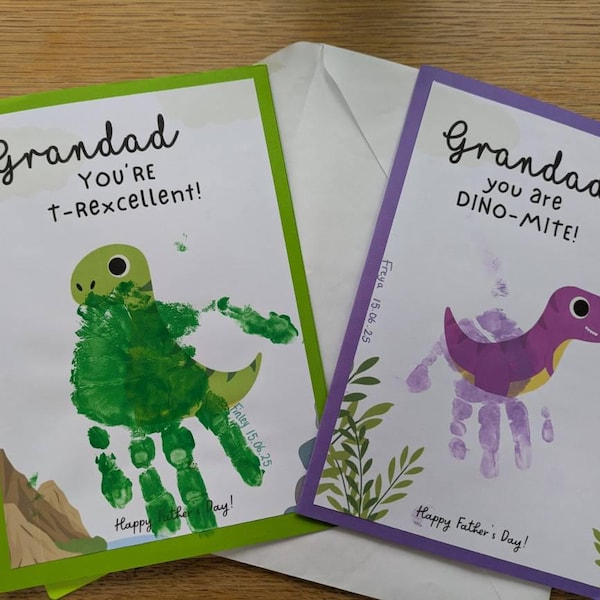 Father’s Day Handprint Printable, Dinosaur Handprint Art, Printable ...