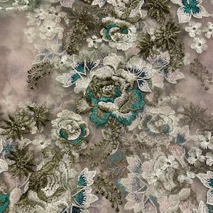3D Rose Flower Fabric Navy Blue Lace Fabric Floral Leaf Lace | Etsy