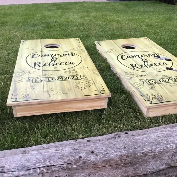 Custom Rustic Cornhole Boards, Cornhole Boards, Wedding Games, Guest ...