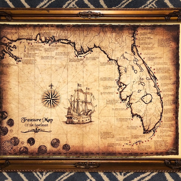 Treasure Map of the Southeast Limited Edition, 16" X 22" Treasure Map ...