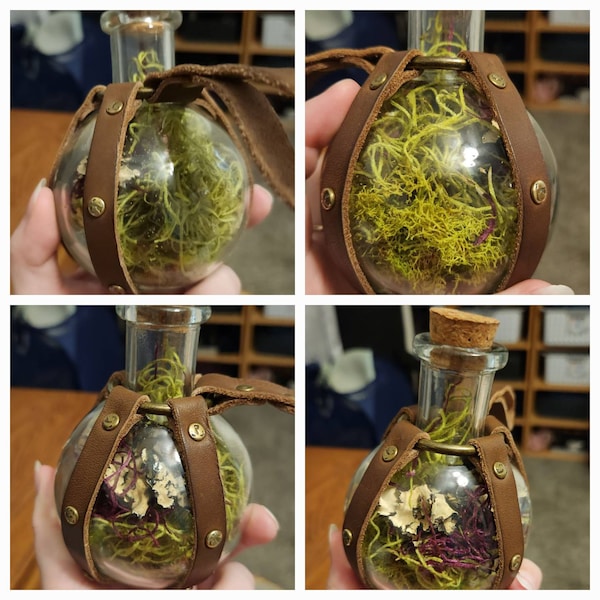 Leather and Glass Potion Bottle With Lanyard Hook - Etsy